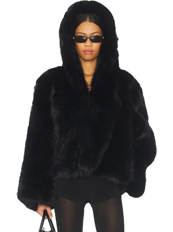 JADED LONDON Mara Oversized Hood Faux Fur Jacket - Black
