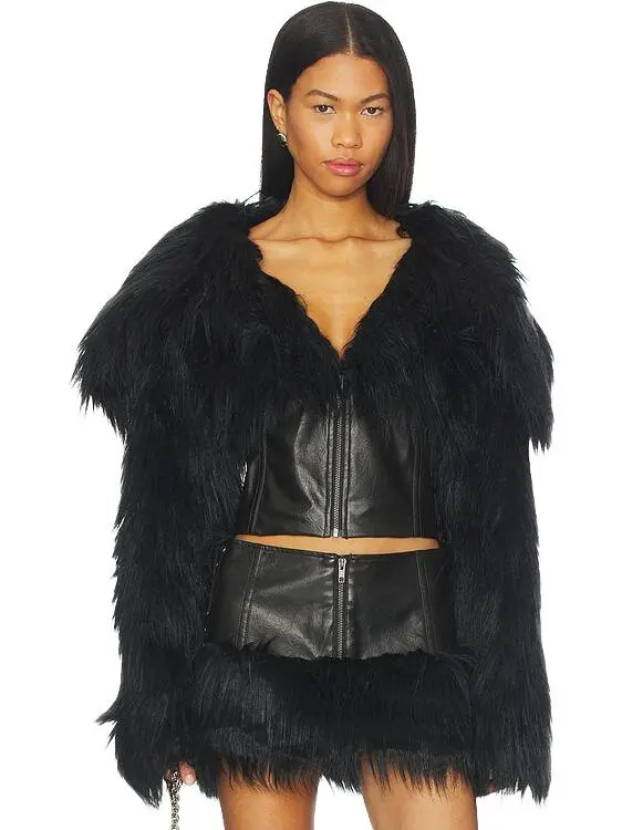 JADED LONDON Faux Fur Cropped Jacket - Black