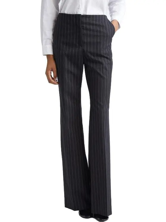 Sportmax Pinstripe Stretch Wool Blend Flare Pants - Black