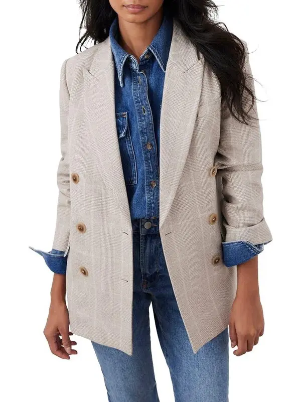 Mint Velvet Checked Double Breasted Blazer - Neutral