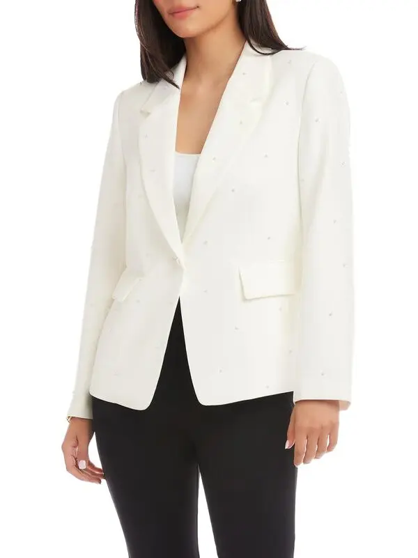 Karen Kane Faux Pearl Detail Blazer - Off White