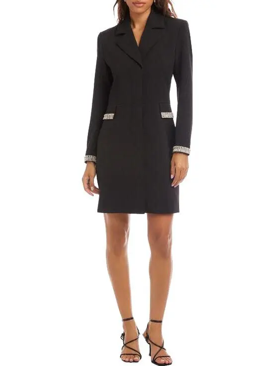 Karen Kane Rhinestone Detail Crepe Blazer Dress - Black