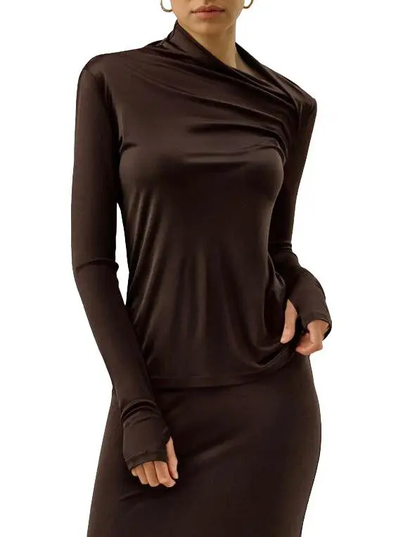 Lilysilk Slim Fitted Silk Jersey Long Sleeve Top - Cocoa