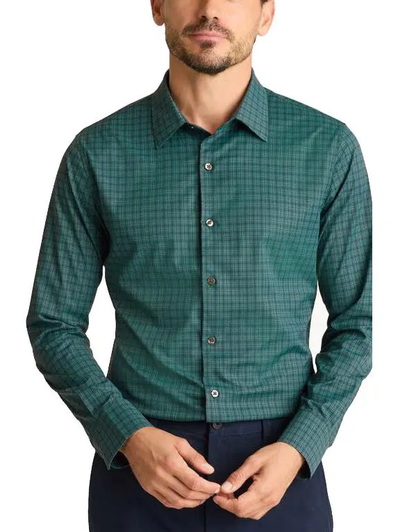 Bonobos Tech Slim Fit Green Gingham Check Performance Button-down Shirt - Newburgh Gingham