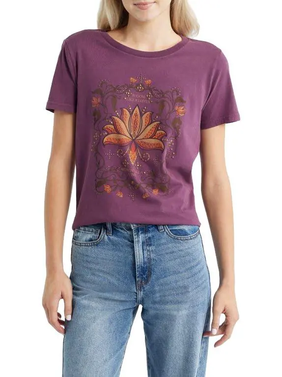 Lucky Brand Studded Lotus Graphic T-shirt - Hortensia