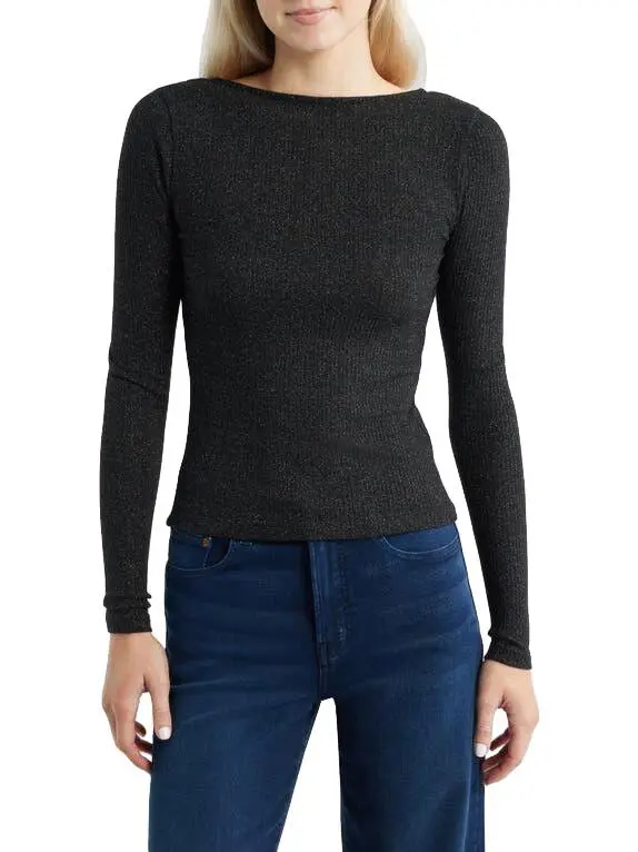 Madewell Sparkle Scoop Back Long Sleeve Top - Lurex Black