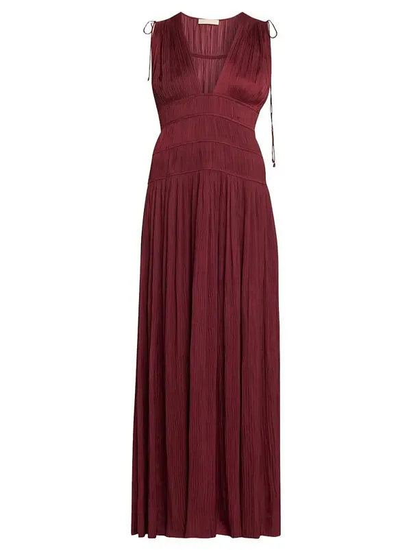 Ulla Johnson Tasneem Pleated Deep-v Gown - Claret