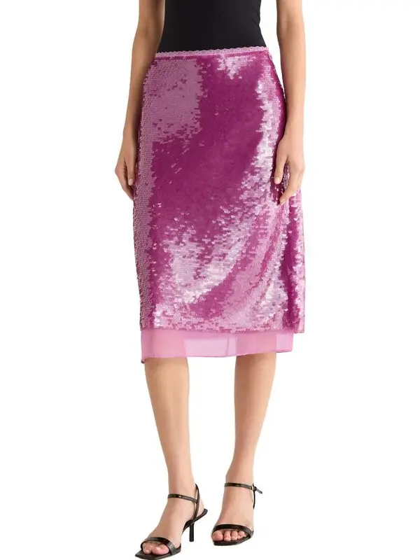 Astr The Label Sequin Midi Skirt - Lilac