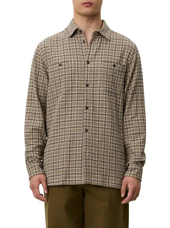LES DEUX John Check Stretch Organic Cotton Blend Shirt - Dark Sand