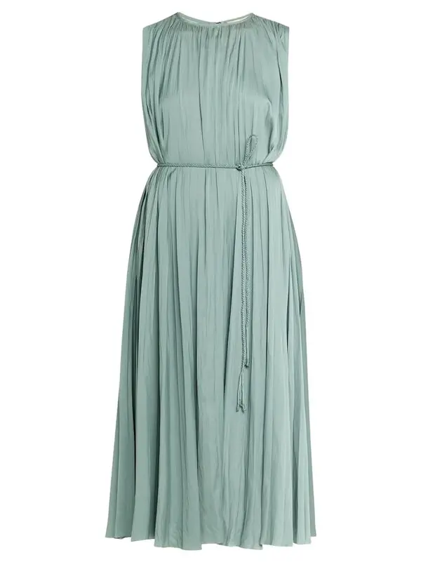 Ulla Johnson Fianna Belted Pleated Satin Midi Dress - Sea Glass