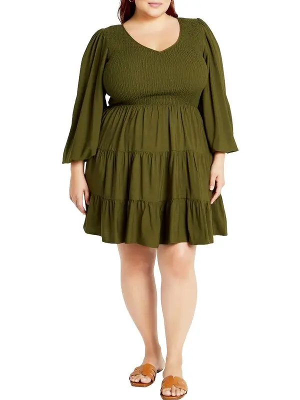 City Chic Smocked Mini Dress - Green