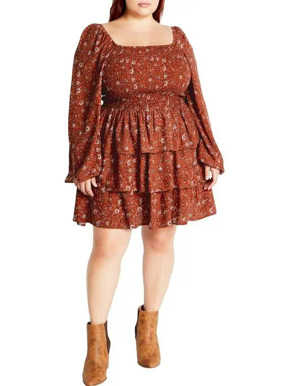 City Chic Piper Floral Minidress - Rust Print
