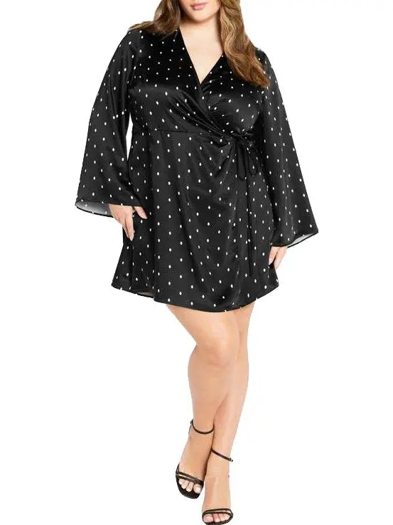 City Chic Dot Wrap Dress - Print