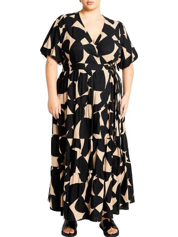 City Chic Lexi Faux Wrap Maxi Dress - Print