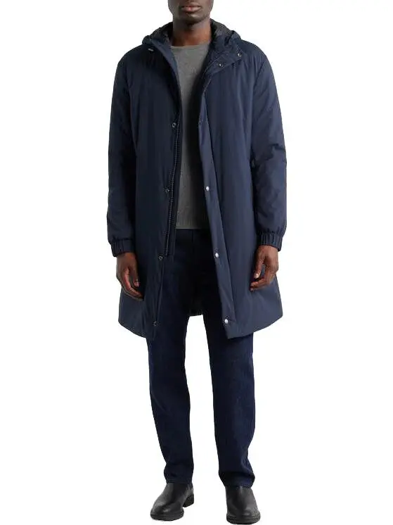 BOSS Jared Padded Water Repellent Longline Hooded Jacket - Dark Blue