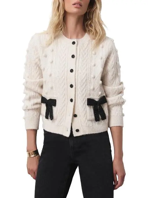 Mint Velvet Wool-blend Cardigan With Bow Detail - Cream
