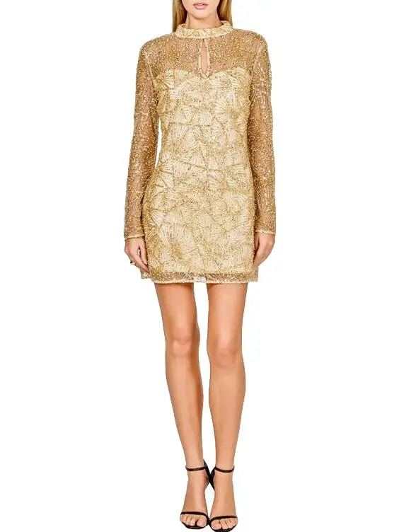 Endless Rose Sequin Beaded Mesh Mini Dress - Gold