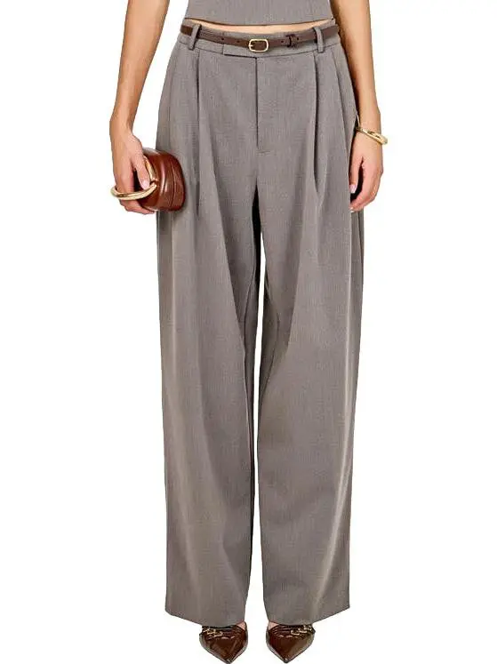 Endless Rose Pleat Front Wide Leg Trousers - Grey