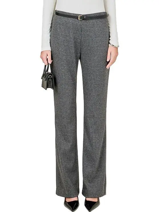 Endless Rose Stripe Stretch Knit Flare Pants - Grey