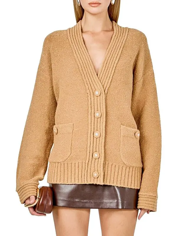 Endless Rose Fuzzy Oversize Cardigan - Camel