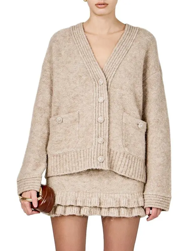 Endless Rose Fuzzy Oversize Cardigan - Taupe