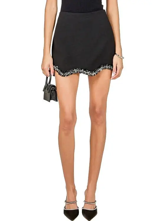 Endless Rose Jewel Scalloped Trim Miniskirt - Black