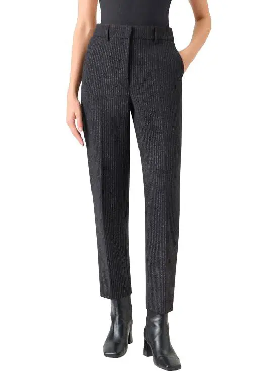 Akris Metallic Pinstripe Ankle Pants - Black-brushed Steel