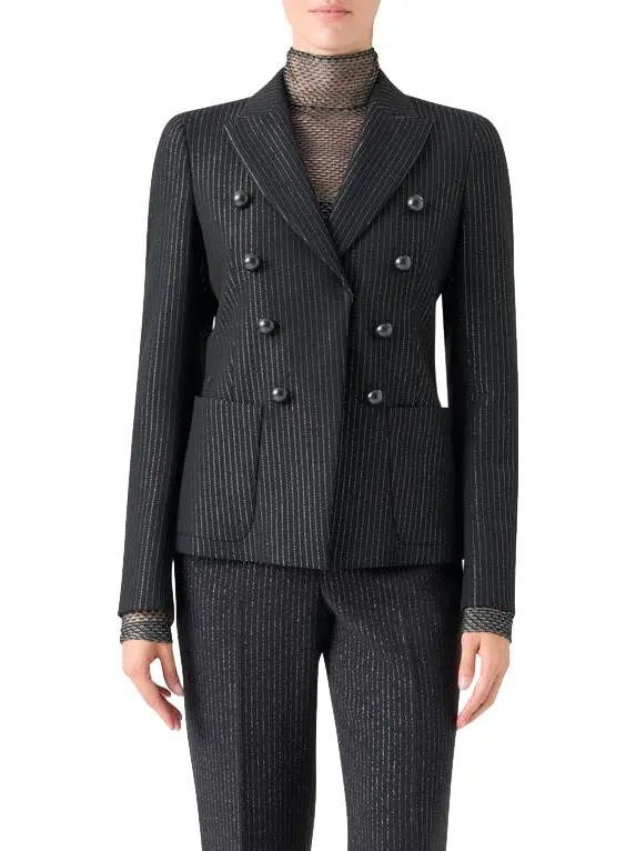 Akris Metallic Pinstripe Blazer - Black-brushed Steel