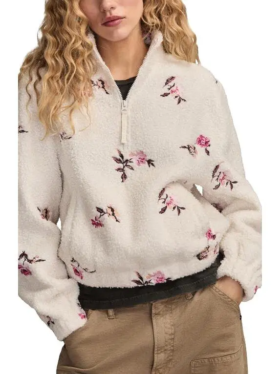 Lucky Brand High Pile Half Zip Top - Cream Floral