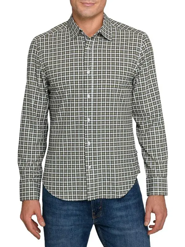 BROOKLYN BRIGADE Grid Print Woven Long Sleeve Shirt - Olive