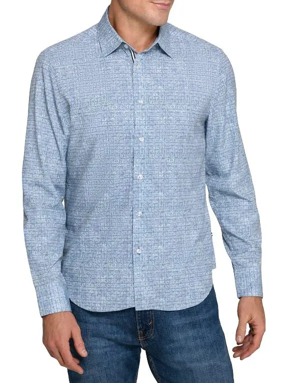 BROOKLYN BRIGADE Diagonal Squares Print Woven Long Sleeve Basic - Blue Depths