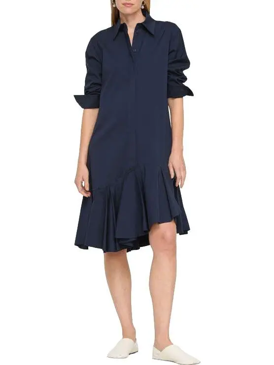 Lafayette 148 New York Long Sleeve Stretch Cotton Blend Asymmetric Shirtdress - Ink