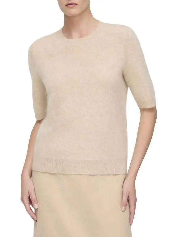 Lafayette 148 New York Brushed Cashmere Crewneck Sweater - Natural Melange
