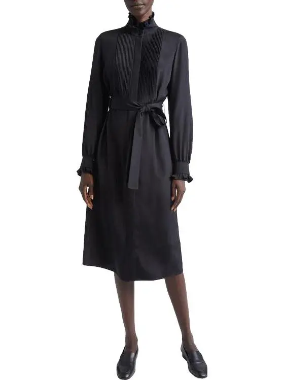Lafayette 148 New York Pintuck Bib Long Sleeve Tuxedo Dress - Black