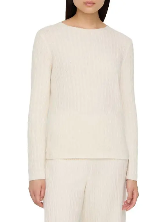 Lafayette 148 New York Mixed Stitch Cashmere Blend Crewneck Sweater - Cloud