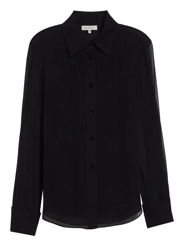 Lafayette 148 New York Pintuck Bib Silk Georgette Shirt - Black