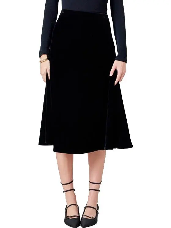 Endless Rose Velvet Circle Midi Skirt - Black
