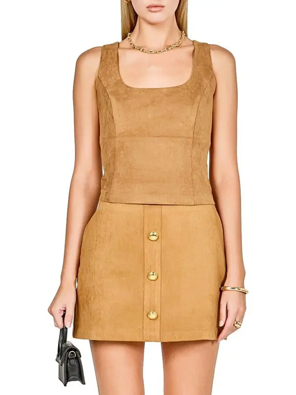 Endless Rose Faux Suede Sleeveless Top - Tan