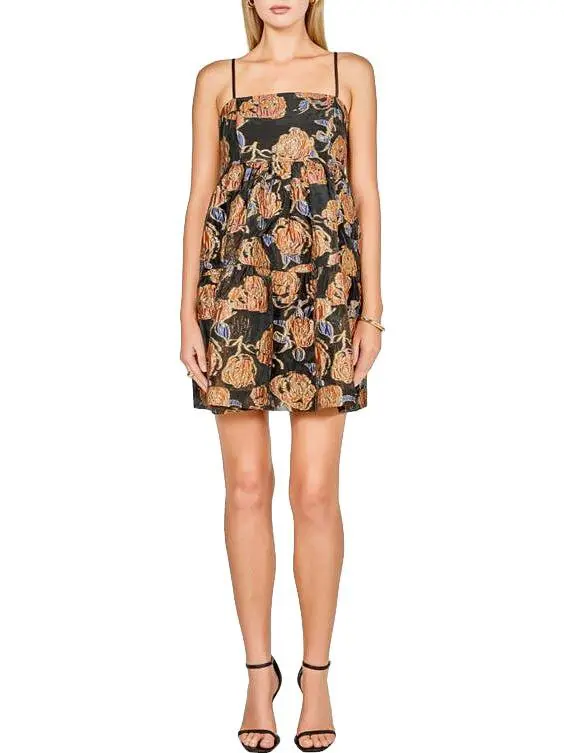 Endless Rose Metallic Floral Jacquard Minidress - Black
