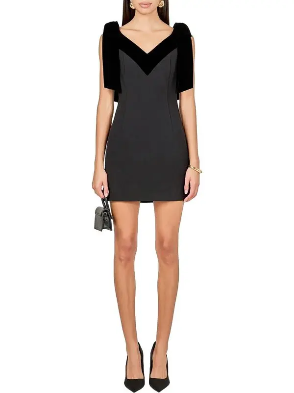 Endless Rose Velvet Trim Bow Minidress - Black