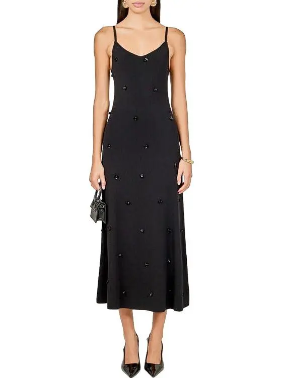 Endless Rose Embellished Knit A-line Dress - Black