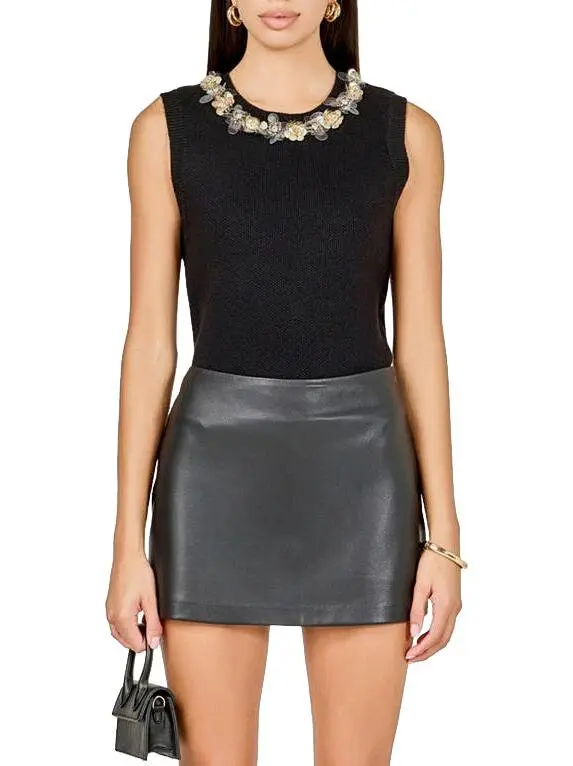 Endless Rose Jewel Trim Sweater Tank - Black