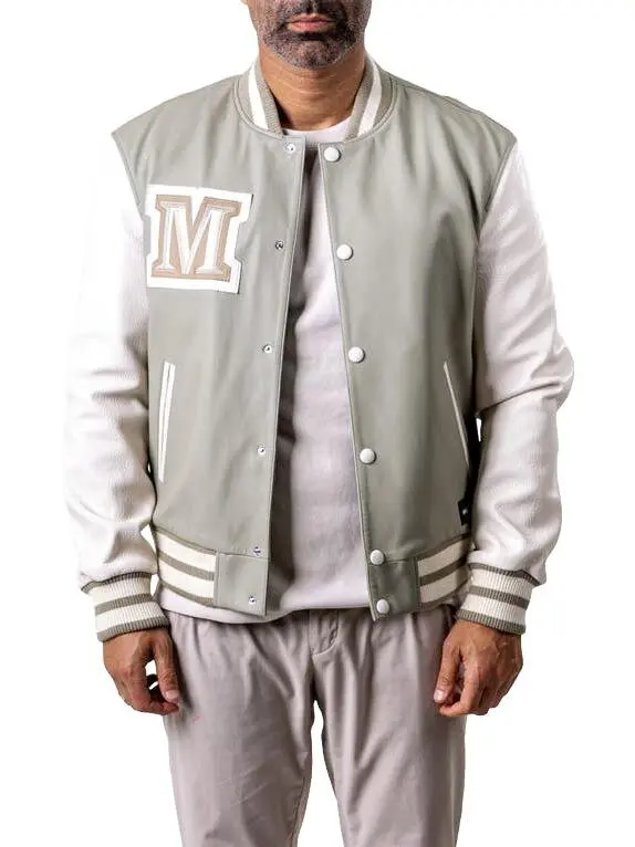 MACEOO Ascension Lambskin Leather Varsity Jacket - Green