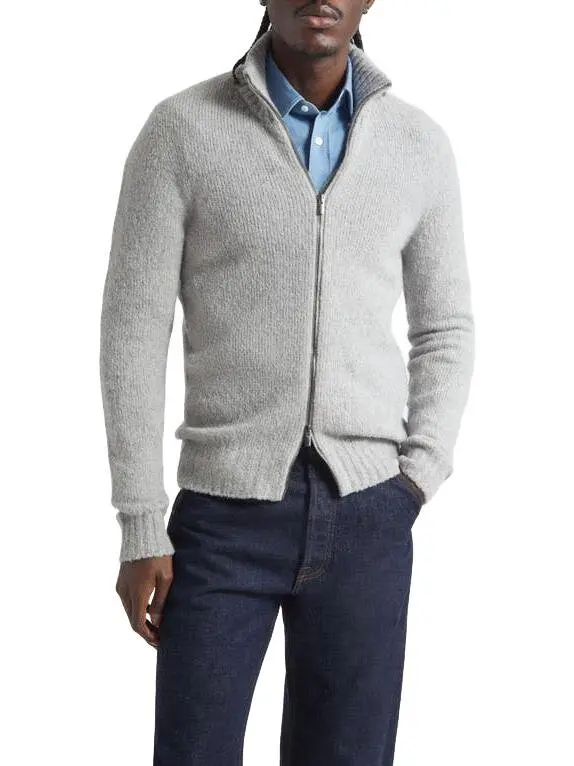 Thom Sweeney Full Zip Cashmere & Wool Blend Cardigan - 038 Lite Grey
