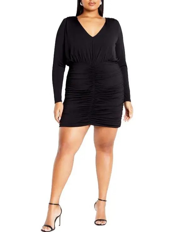 City Chic Jolene Ruched Dress - Black