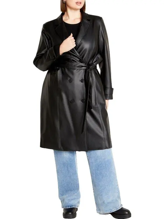 City Chic Briella Faux Leather Trench Coat - Black