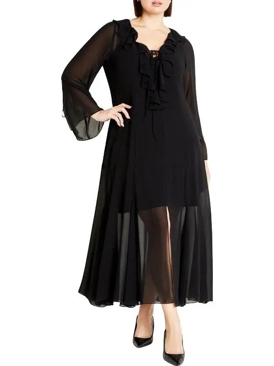 City Chic Chiffon Maxi Dress - Black