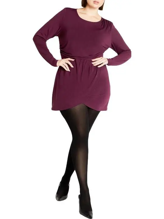 City Chic Kasey Long Sleeve Mini Dress - Purple