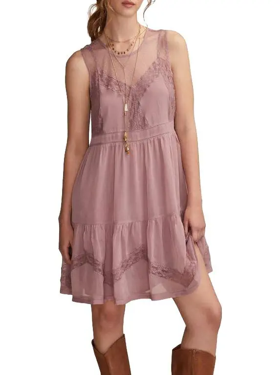 Lucky Brand Illusion Lace Detail Mini Dress - Mauve Shadows