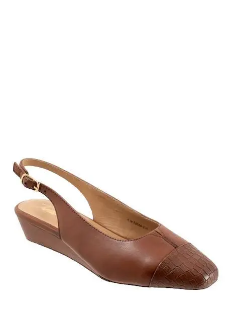 Trotters Dea Slingback Cap Toe Wedge Pumps - Cognac Croco